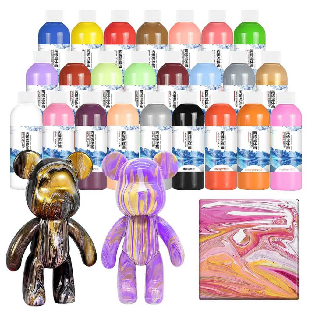Acrylic Pouring Paint Set 24 Colours 60ml 500ml Fluid High Flow Cell ...