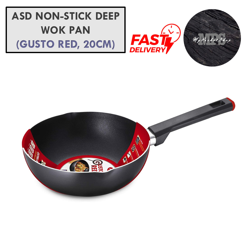 ASD NON-STICK DEEP WOK PAN (GUSTO RED, 20CM) | Shopee Singapore