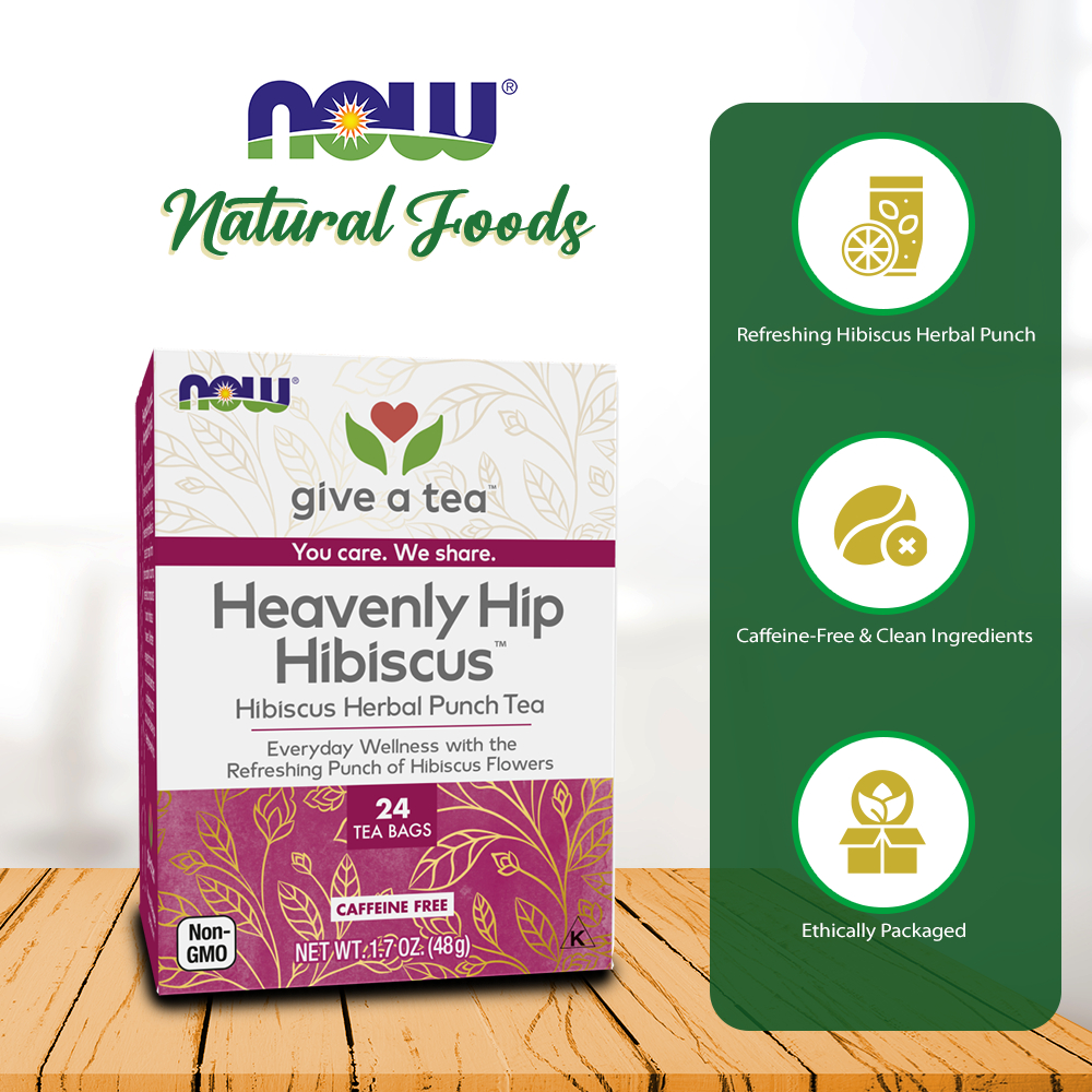 NOW Foods Heavenly Hip Hibiscus™, Hibiscus Herbal Punch Tea, Caffeine ...