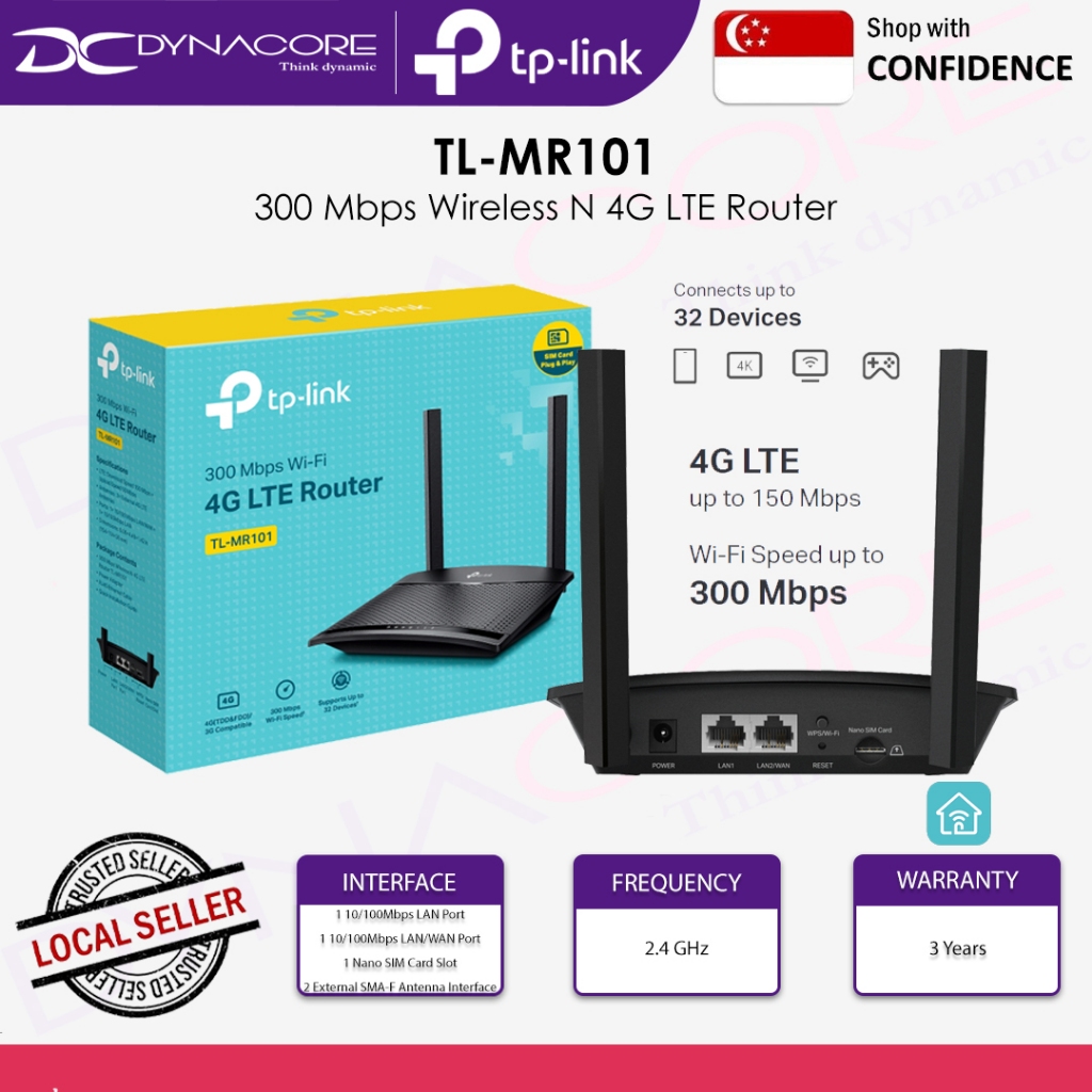 TP-LINK TL-MR101 300 Mbps Wireless N 4G LTE Sim Card Router 2.4GHz (3Y ...