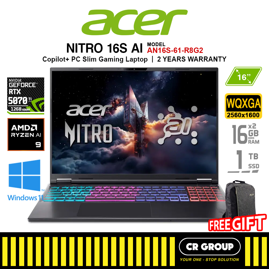 Acer Nitro 16S AN16S-61-R8G2 - AMD Ryzen AI 9 365 - GeForce RTX 5070Ti ...