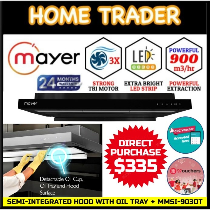 MAYER SEMI INTEGRATED HOOD WITH OIL TRAY SLIMLINE COOKER HOOD MMSI903OT ...