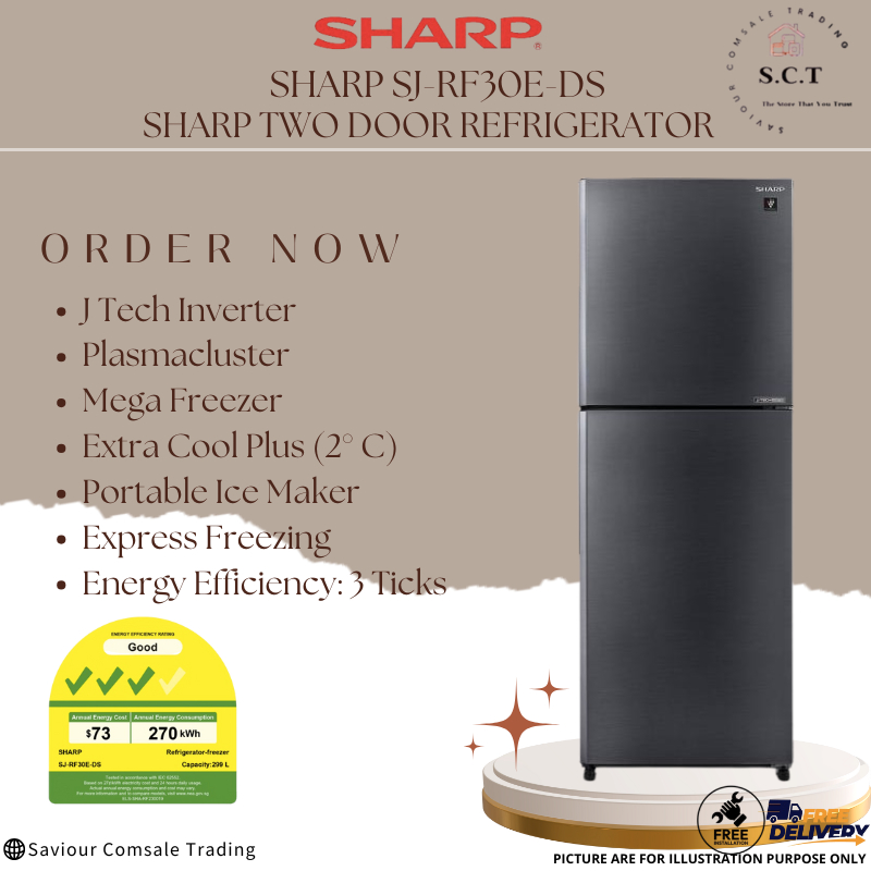 SHARP SJ-RF30E-DS 300L-2 Door Refrigerator- 3 TICKS | Shopee Singapore