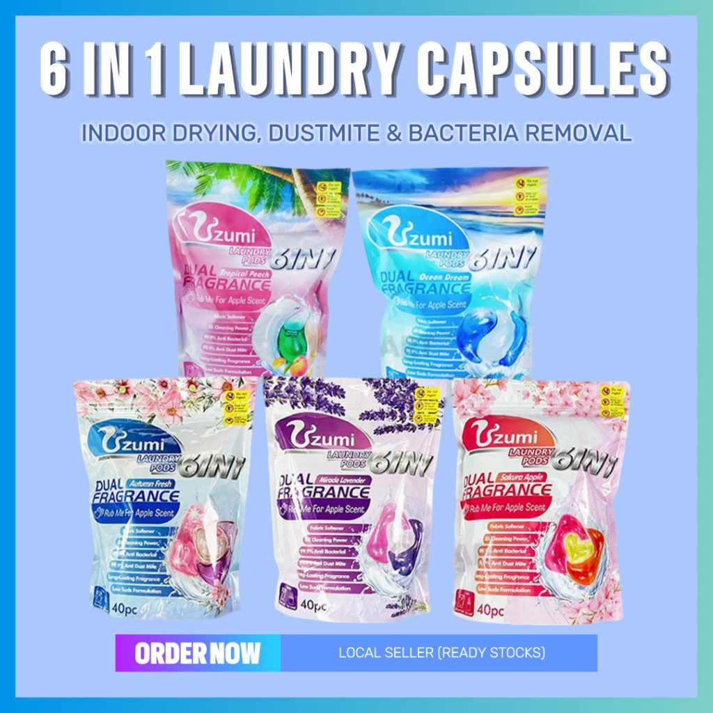 40s Uzumi Laundry Capsules 6 in 1 Laundry Pods | Shopee Singapore