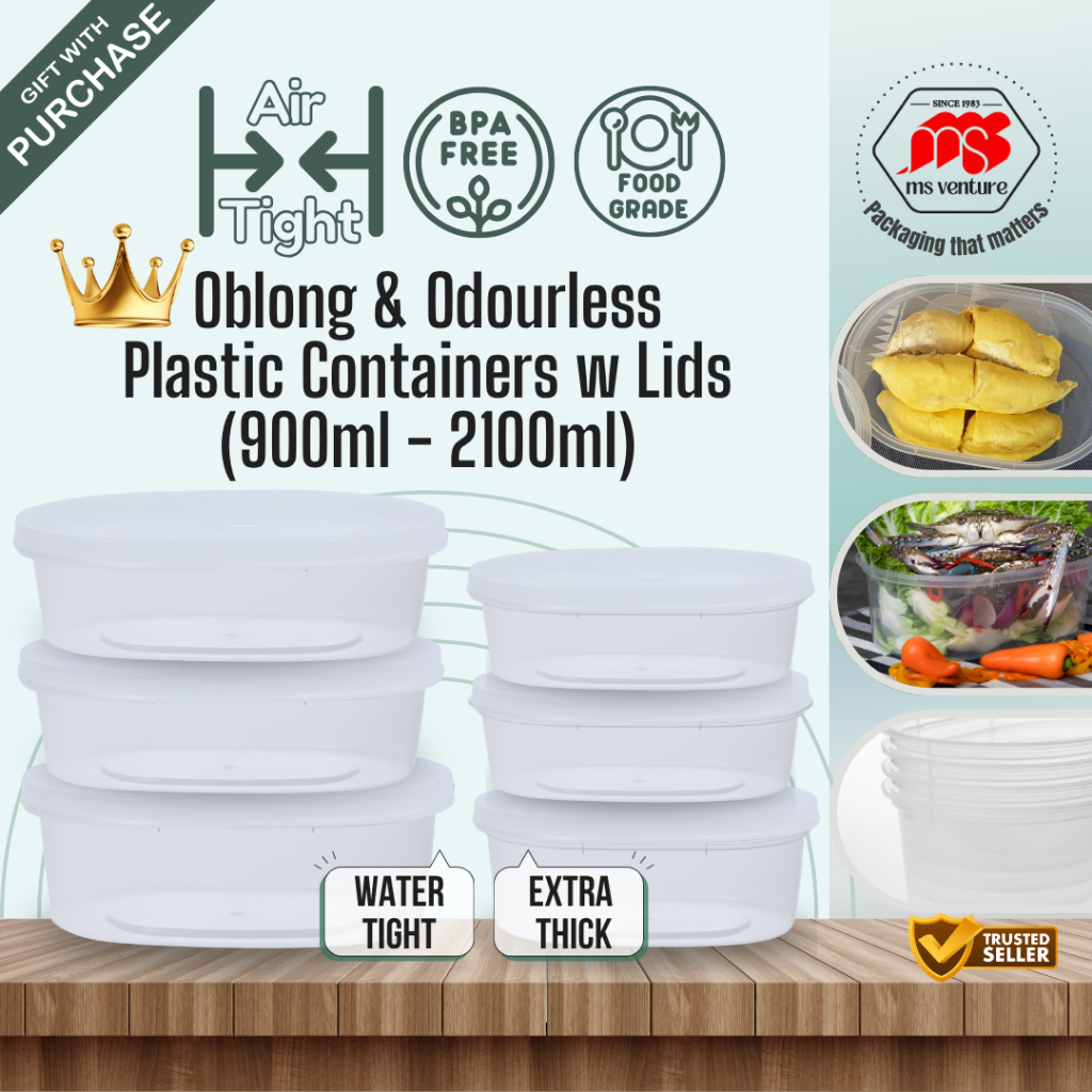 {MSV} Odourless Air Tight Oblong (900ml-2100ml) Premium Microwavable ...