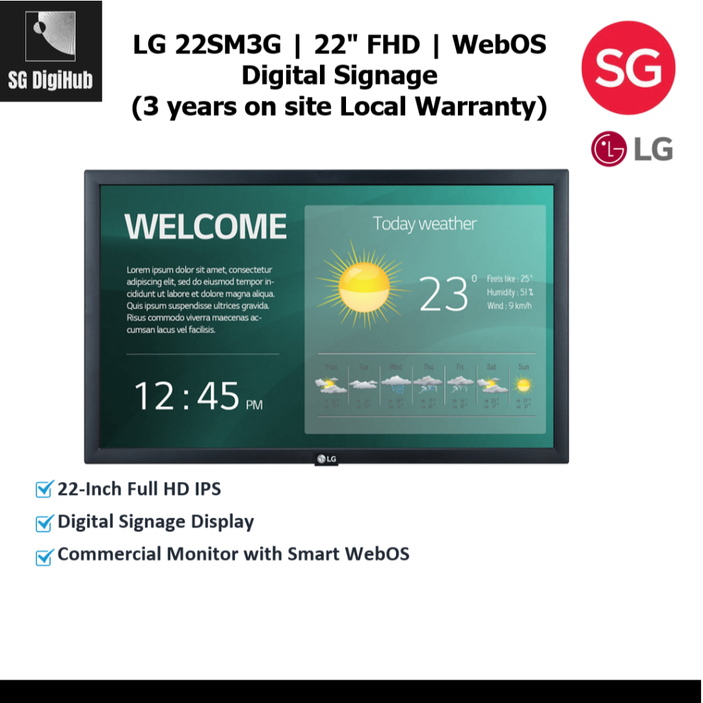 LG 22SM3G-B 22-Inch Full HD IPS Digital Signage Display Commercial ...