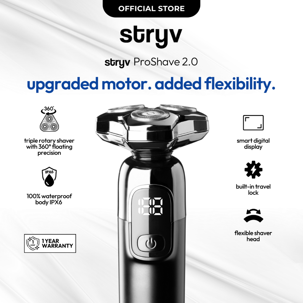 Stryv ProShave 2.0 | Rotary Electric Shaver | Flexible Head | Wet & Dry ...