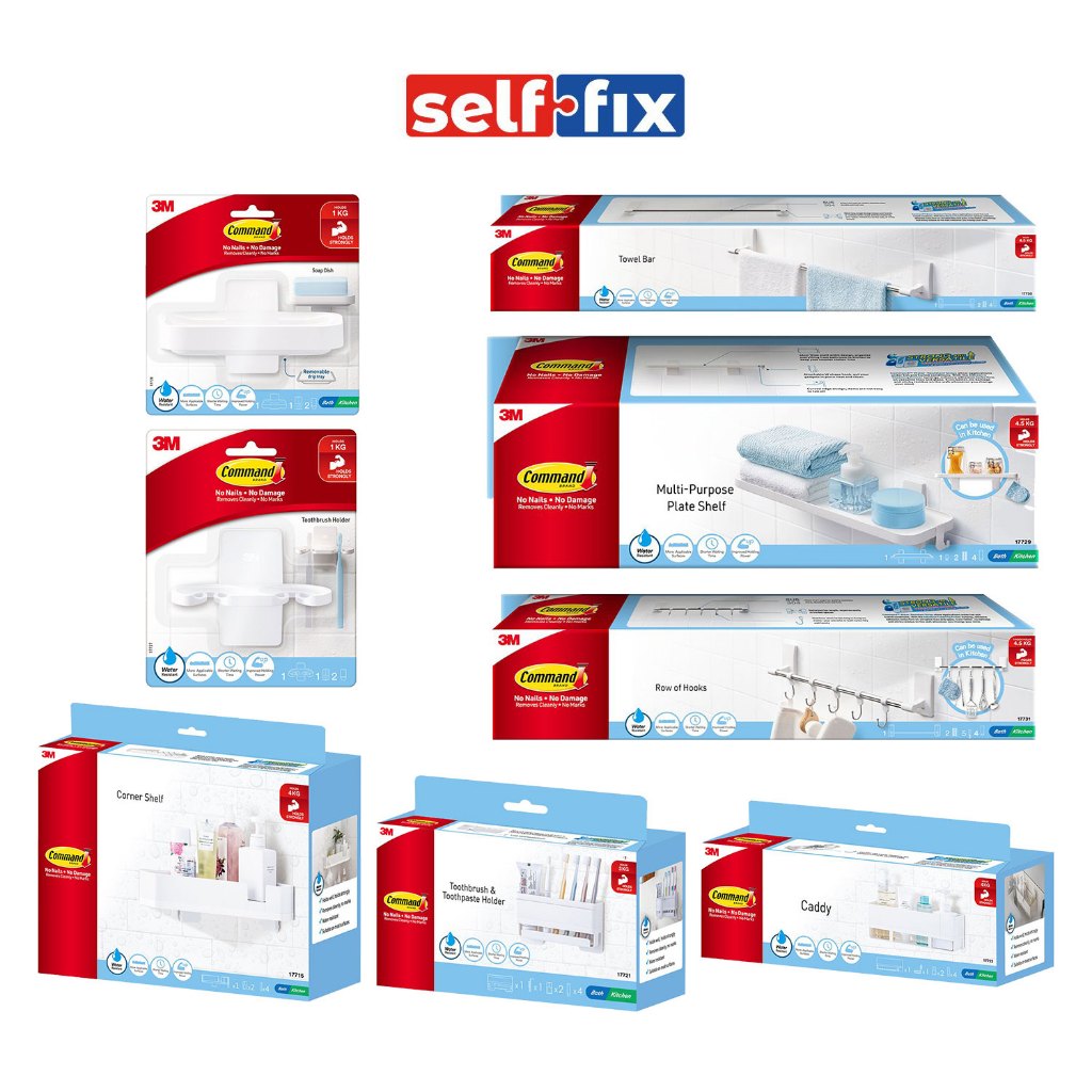 3M Command Bathroom Accessories (Shelf/Towel Bar/Toothbrush Holder ...