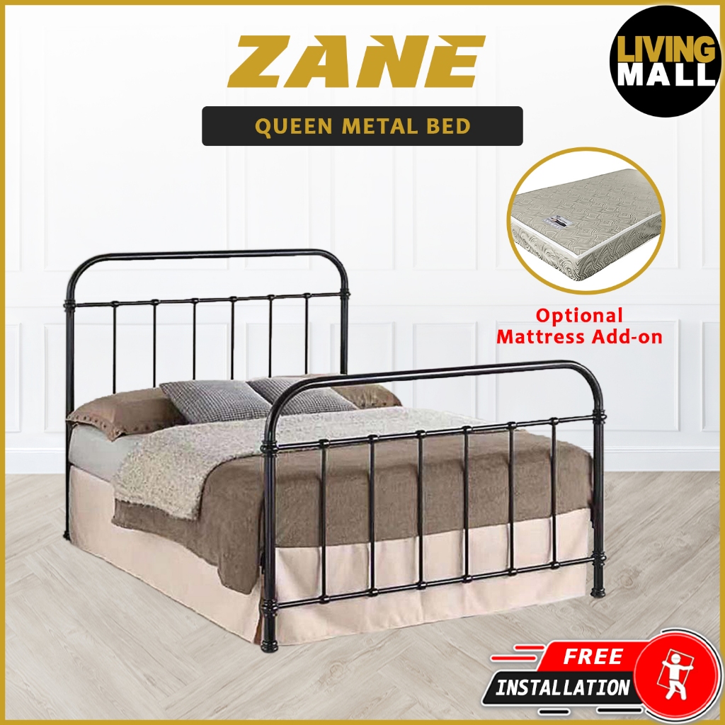 Living Mall Zane Queen Size Metal Bed Frame In Black W/ Optional 6 ...