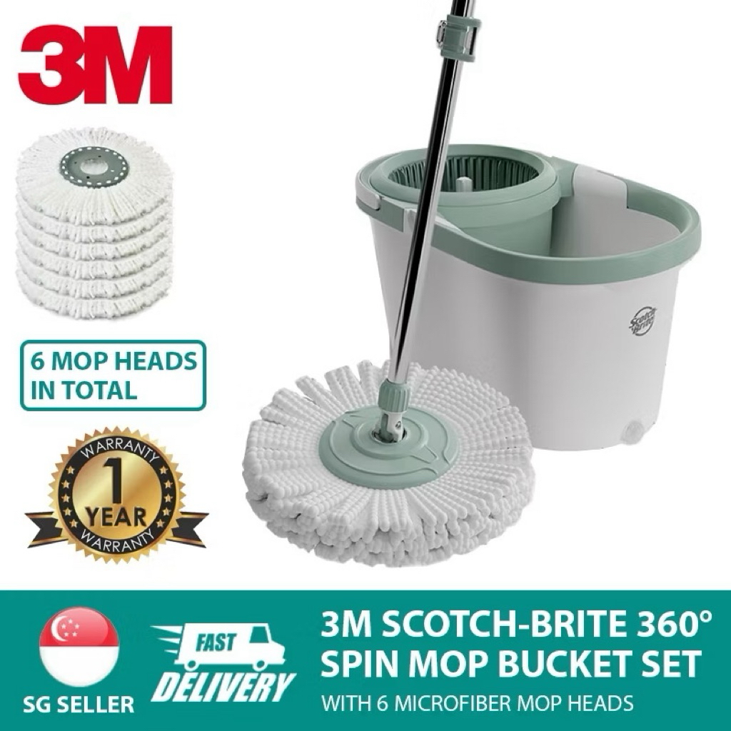 [SG Ready Stock] 3M Scotch-Brite 360° Dual Wash Spin Mop Bucket Set T7 ...