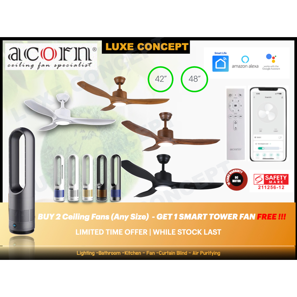LUXE - ACORN DC168 Smart DC Ceiling Fan 42/48“ (Wifi) with Remote & 24W ...