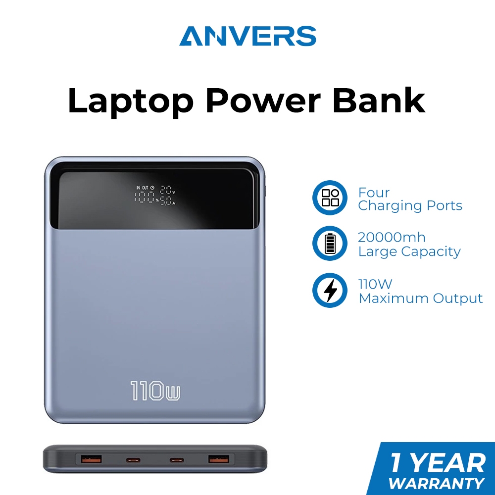 Anvers 110w Laptop Power Bank 20000mAh Dual Port Fast Charging Portable ...