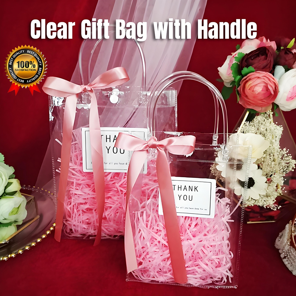 Transparent Clear Plastic Gift Bag With Handle for Wedding Birthday ...
