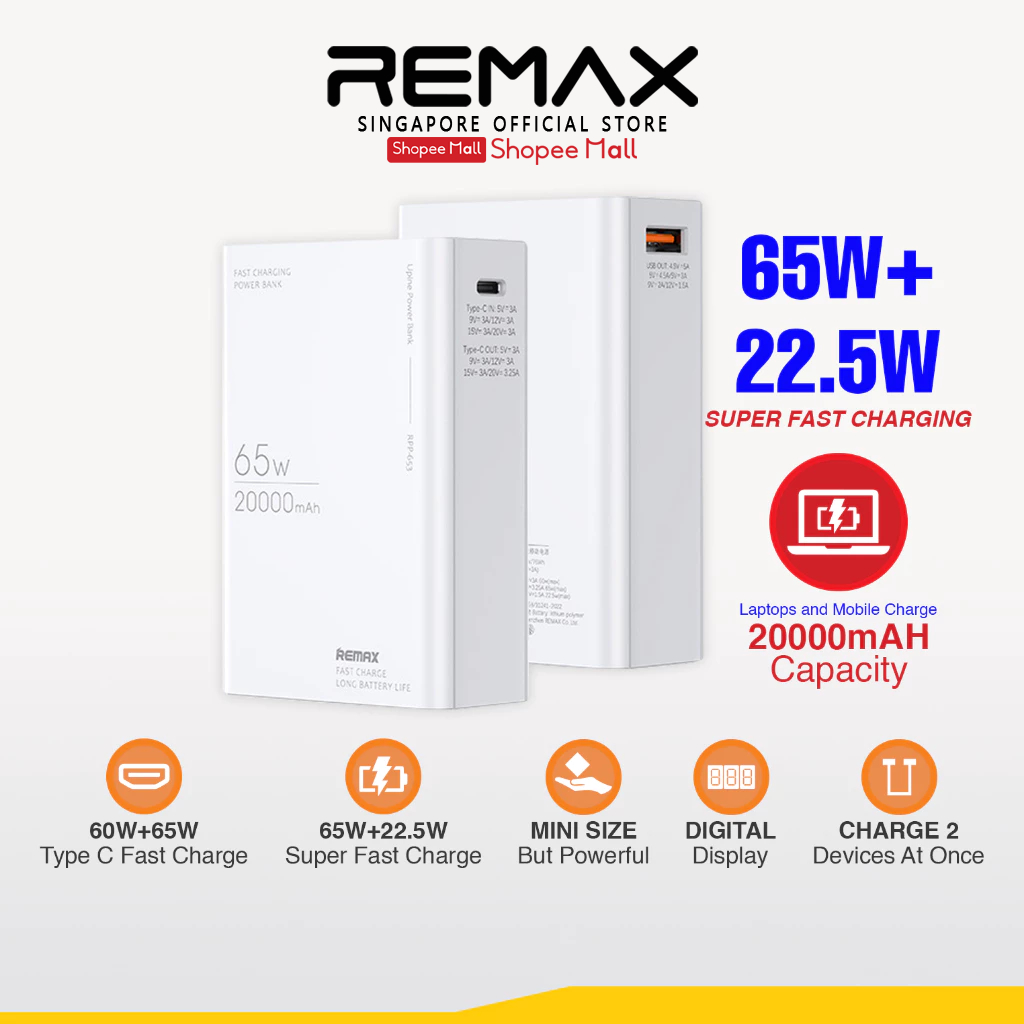 [Remax Energy] RPP-653 20000mAh Upine Series 65W+22.5W Super Fast ...