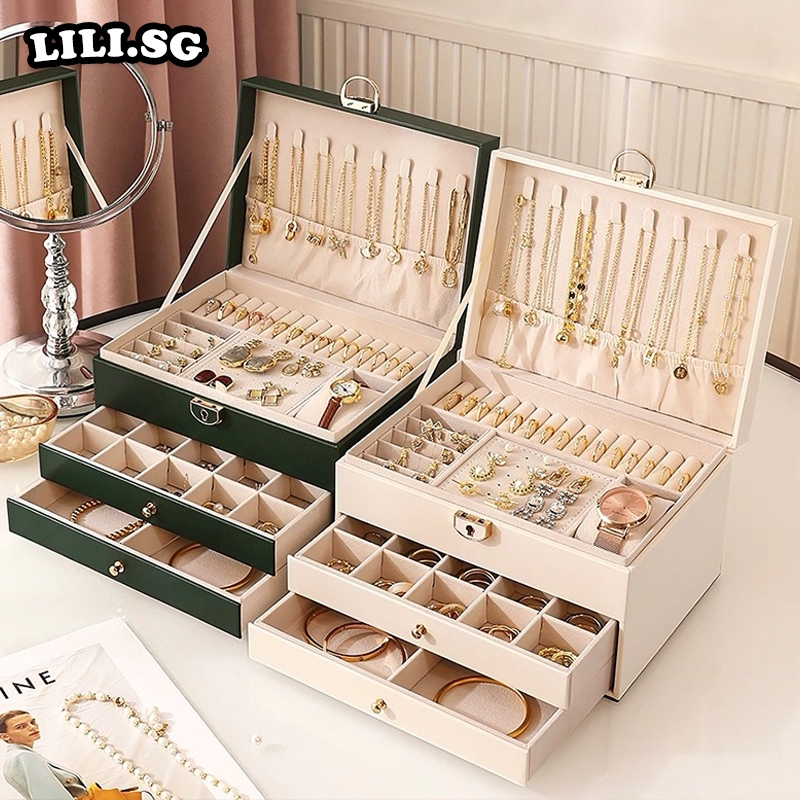 Three layer Velvet Jewelry Box With Lock Large Necklace Jewelry ...