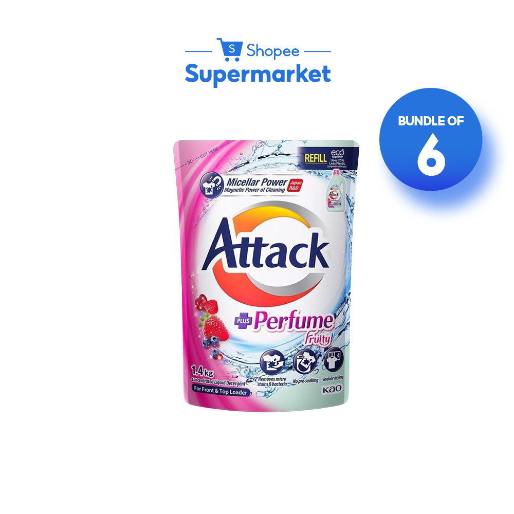 [Bundle of 6] Attack Perfume Fruity Liquid Laundry Detergent Refill (1 ...