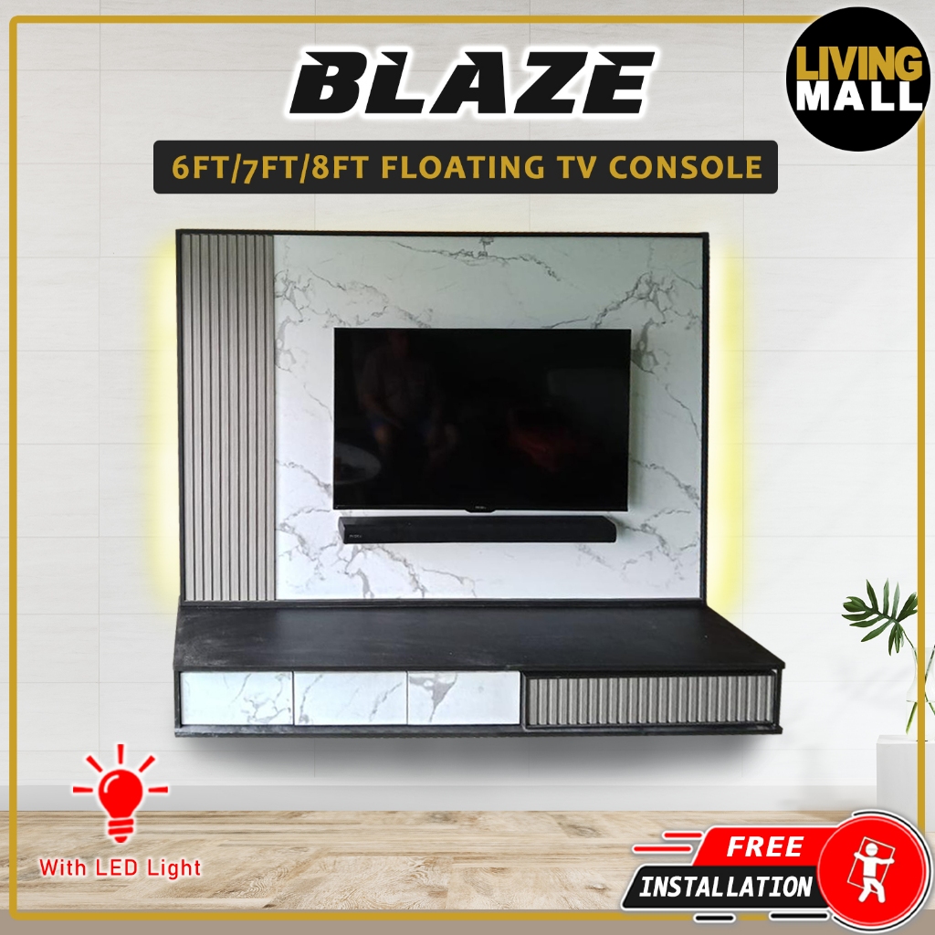 Living Mall Blaze 6FT/7FT/8FT Hanging TV Console Floating with LED ...