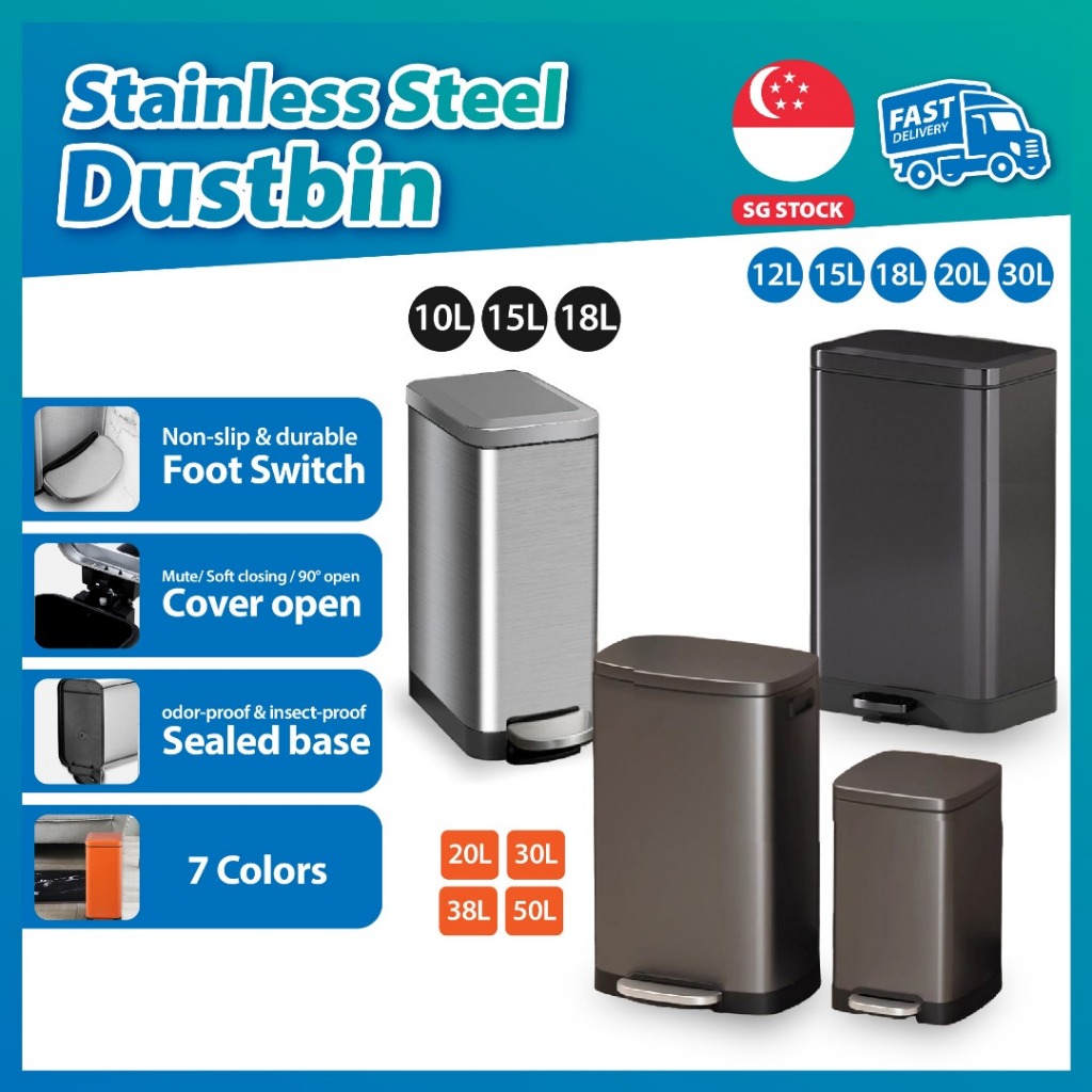 [SG STOCK] Stainless Steel Pedal Dustbin | Soft Close Lid Trash Bin ...