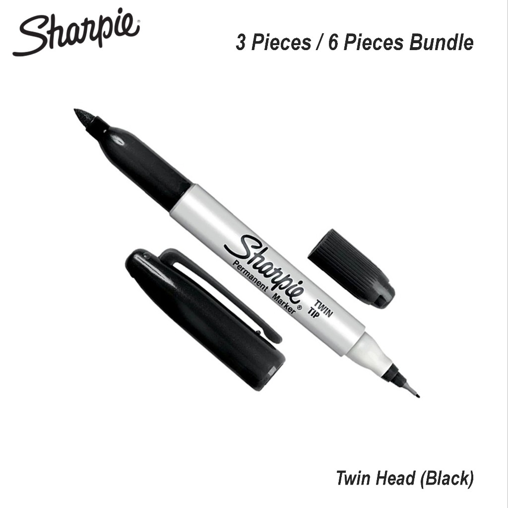 Sharpie Fine Permanent Twin Head / Tip Marker Black (Bundle of 3pcs ...