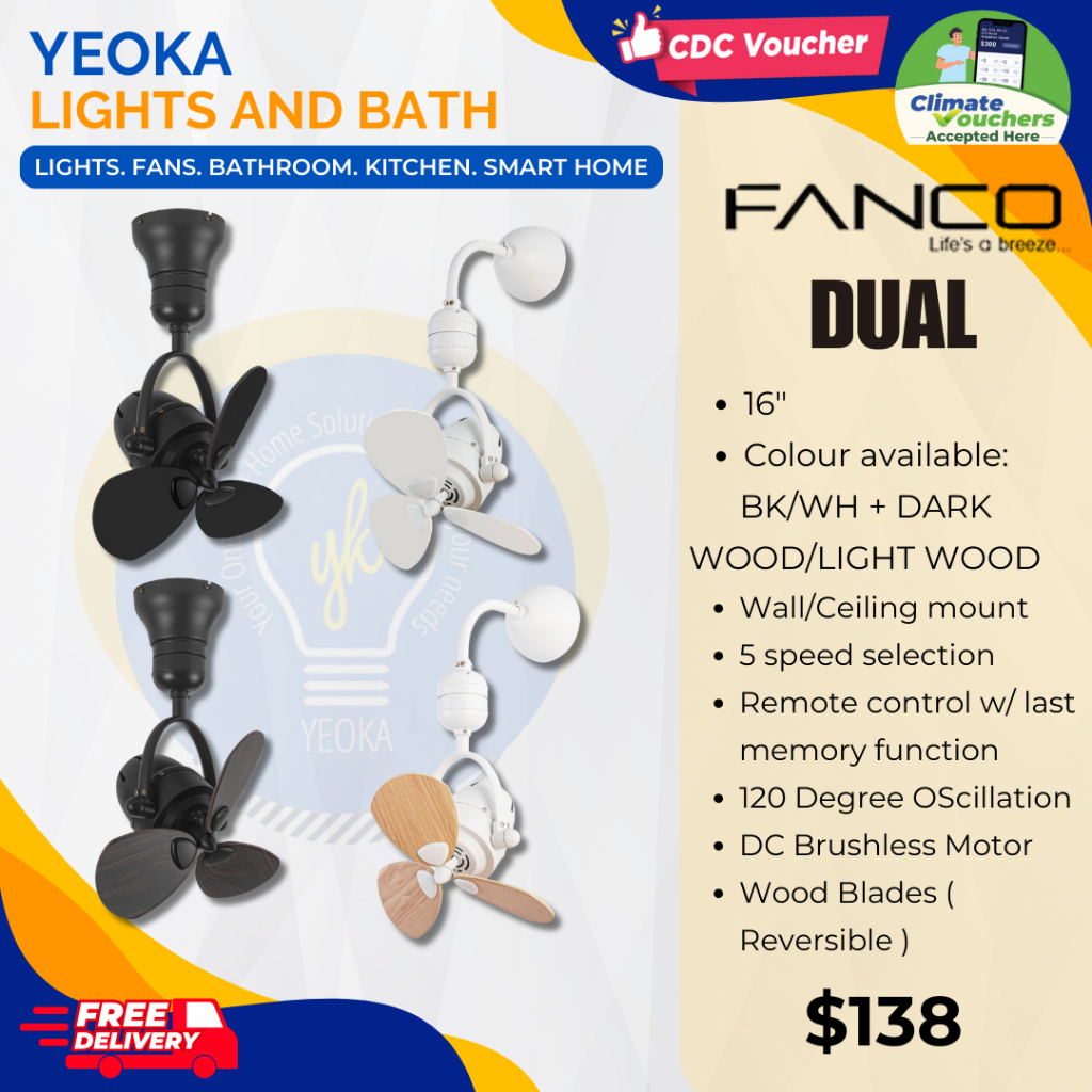 [YEOKA LIGHTS AND BATH] FANCO DUAL CORNER FAN 16 Inch Perfect Silent DC ...