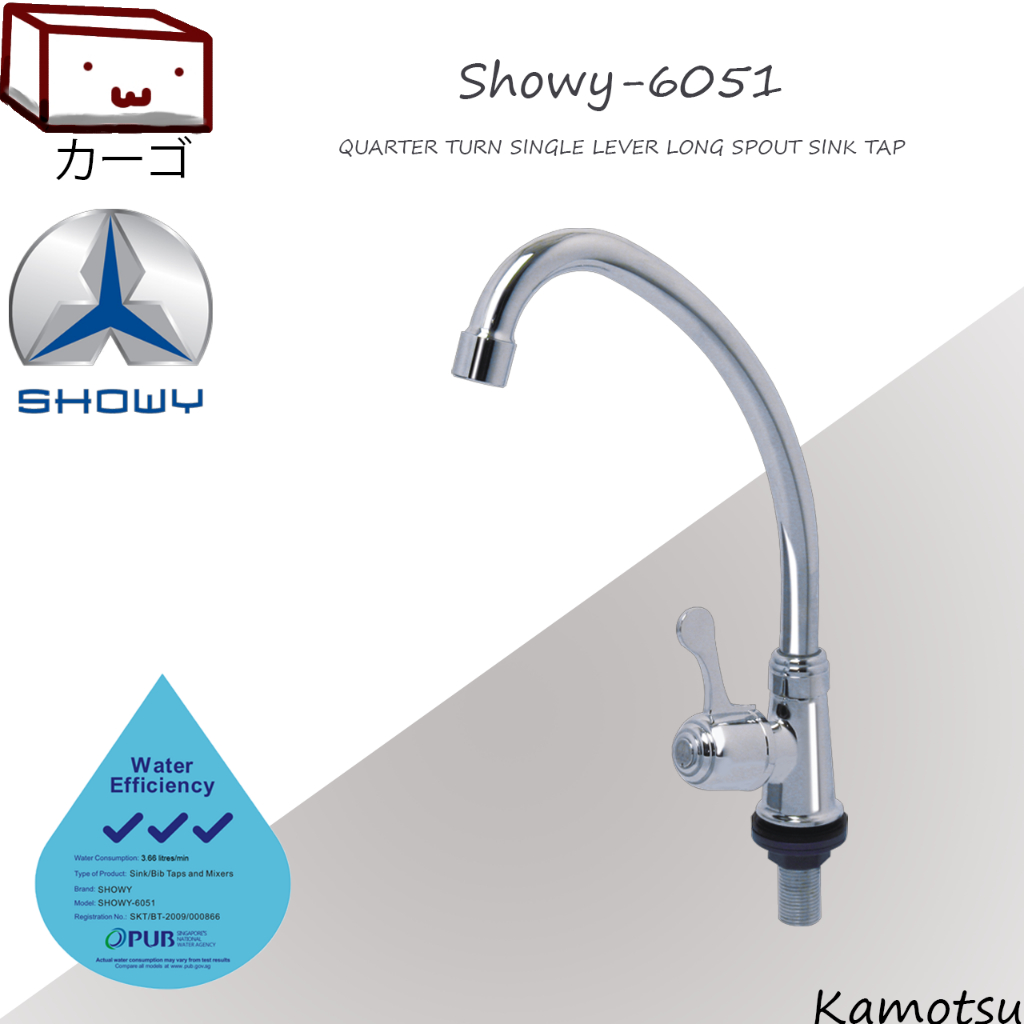 Showy-6051 QUARTER TURN SINGLE LEVER LONG SPOUT SINK TAP | Shopee Singapore