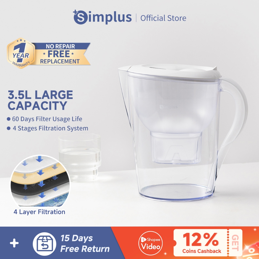 Simplus 3.5L Water Filter Kettle | 350mL/Min | 4-Layer Filter Stages ...