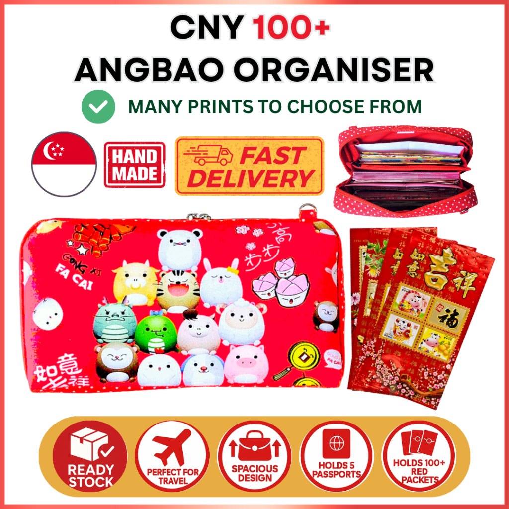 Spacious Red Packet Organizer Holds 100 Angbao & Family Passport Travel ...