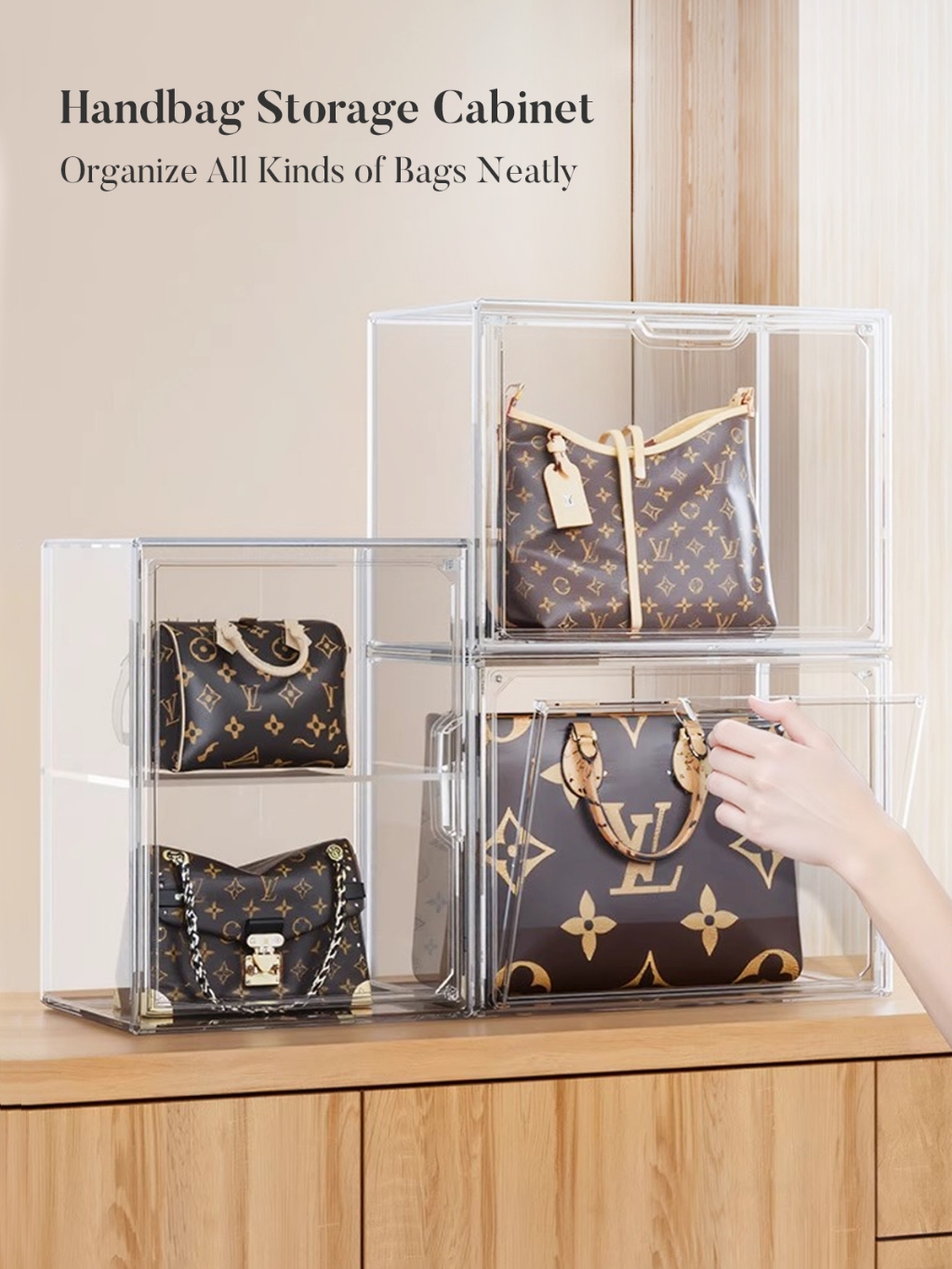 Handbag Display Case Dustproof Acrylic Display Box Stackable With ...