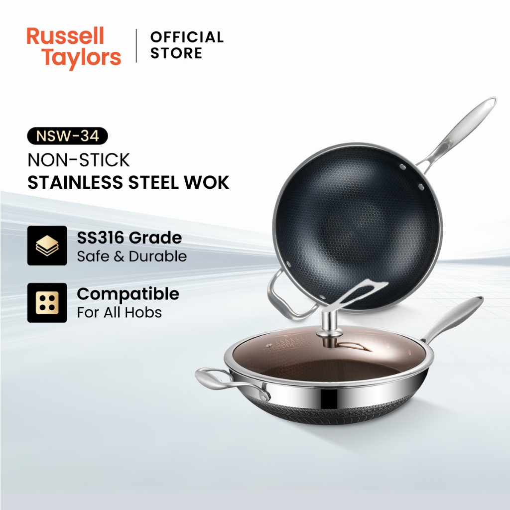 Russell Taylors 316 Stainless Steel Non Stick Honey Comb Wok Deep Fry ...