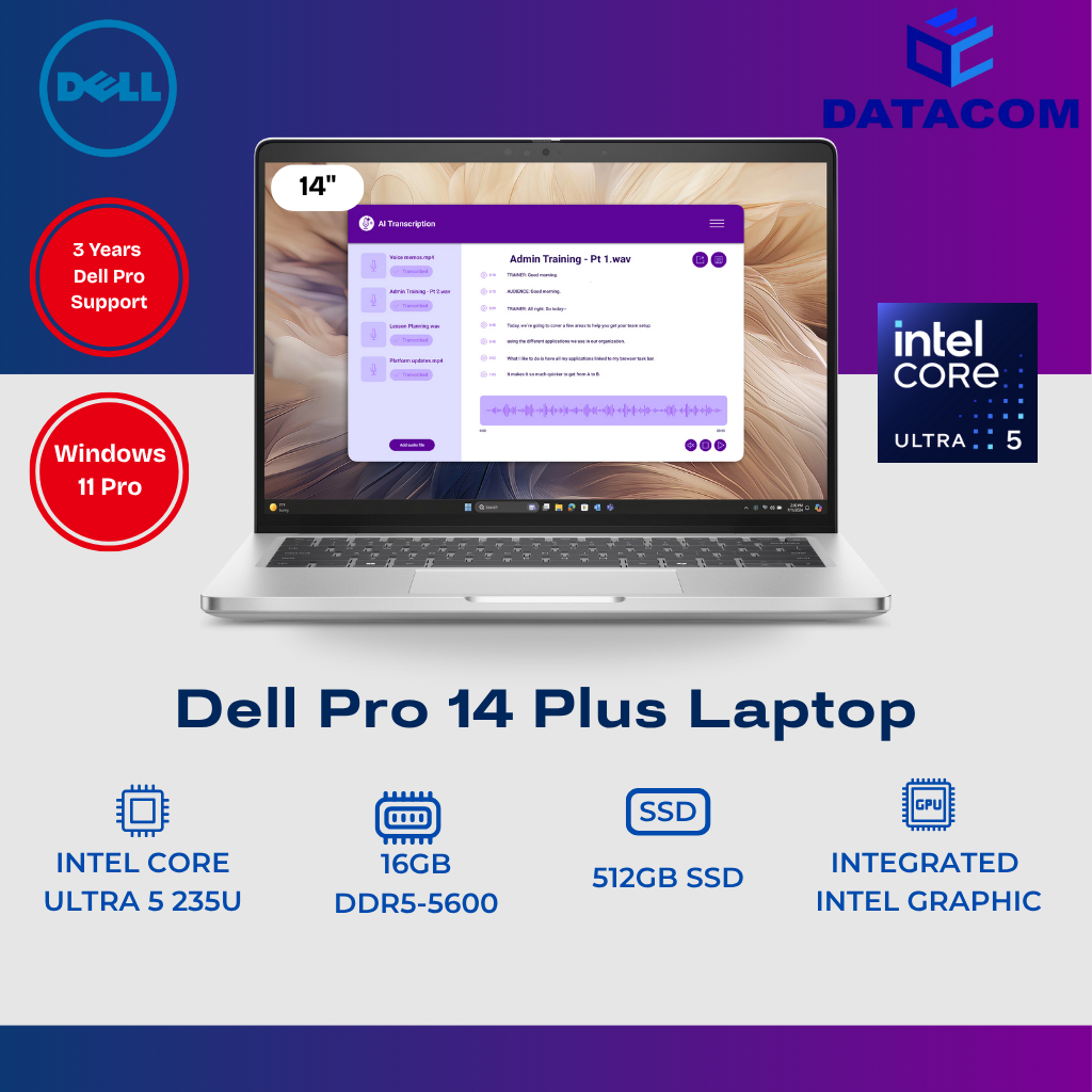 Dell Pro 14 Plus Laptop (U5-235U vPro(R) 4.90GHz,512GB SSD,16GB D5,Intel Graphic,14" FHD,W11 PRO ...