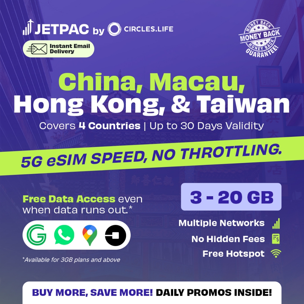 [Jetpac] China, Hongkong, Macau, Taiwan Travel eSIM 4G-5G | 10-40GB | 7 ...