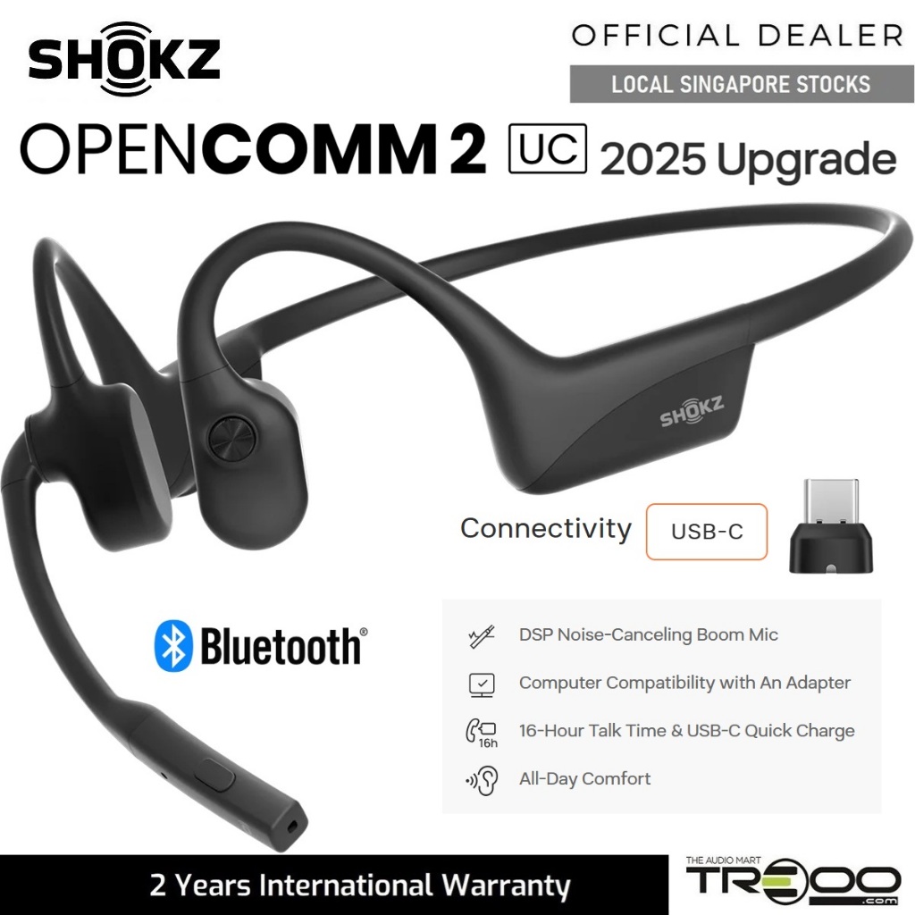 Shokz OpenComm2 UC 2025 Upgrade Wireless Bluetooth Bone Conduction Headset w/Noise-Cancelling ...