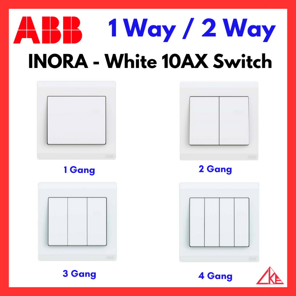 (SG Stock) ABB INORA White 10AX Light Switch【1 Gang/2 Gang/3 Gang/4 ...