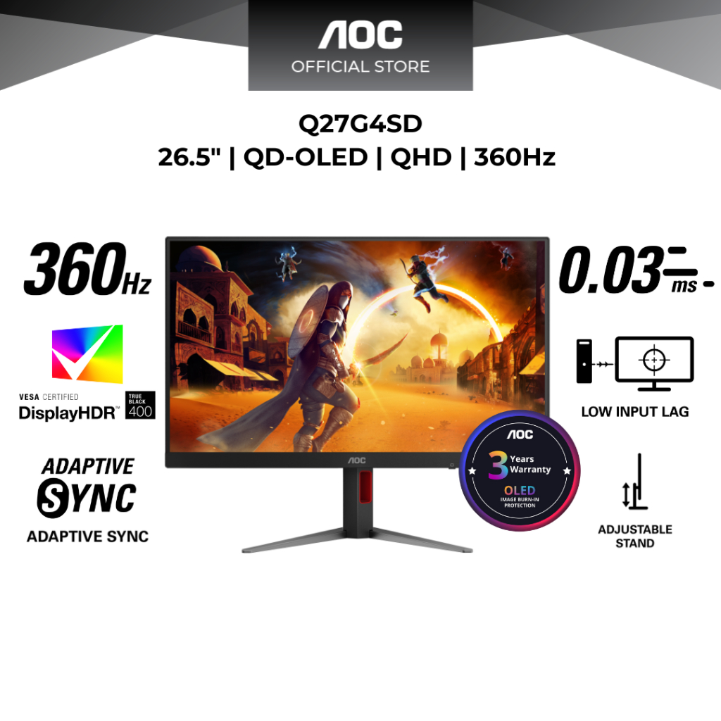 AOC Q27G4SD 27" QHD 360Hz QD-OLED 0.03ms Gaming Monitor | Shopee Singapore