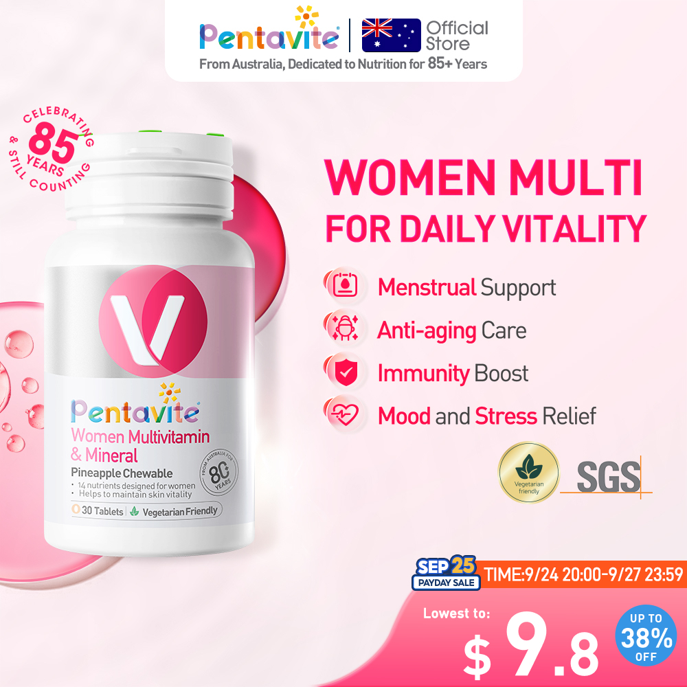 Pentavite Women Multivitamin & Mineral Pineapple Chewable 30 tablets 14 ...