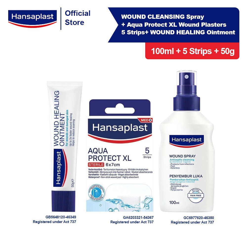 [First Aid Bundle Kit] Hansaplast Wound Spray 100ml + Aqua Protect XL 5 ...