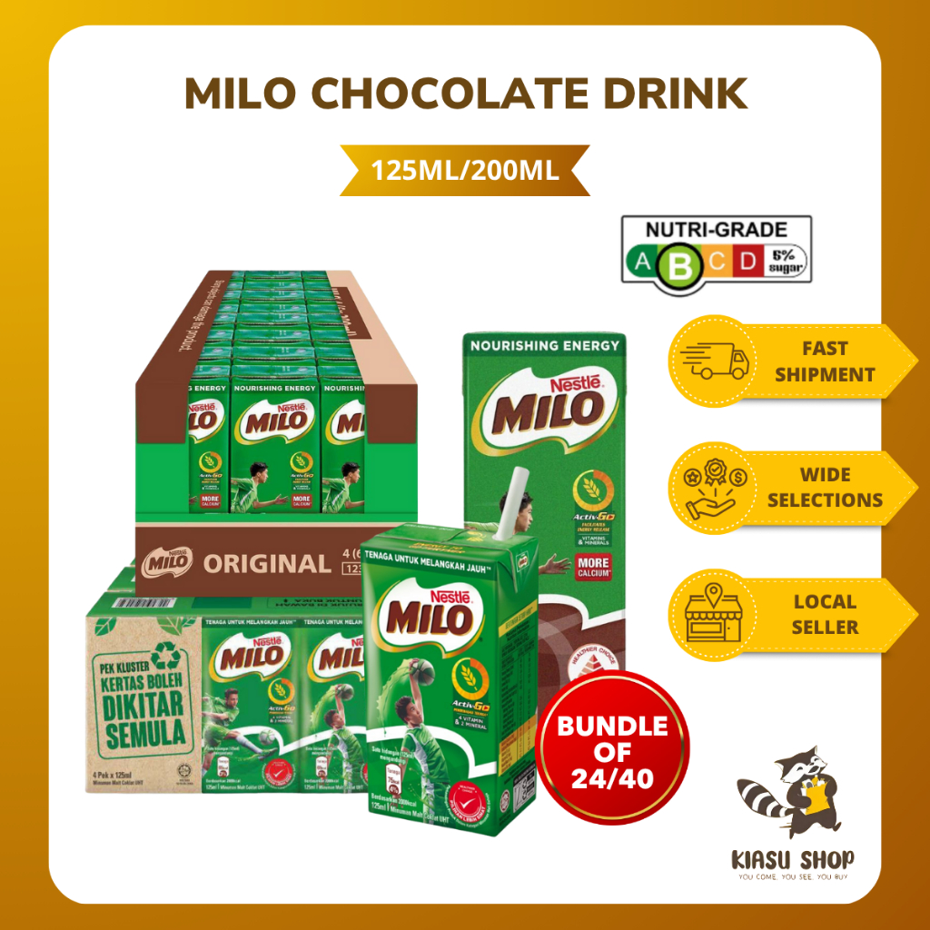 [Bundle of 24/40] Milo Chocolate Drink 125ml 200ml - Nutritious, Energy ...