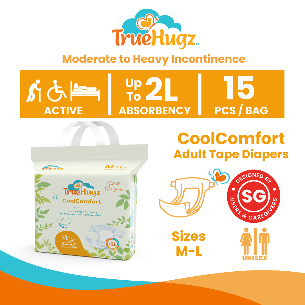 TrueHugz CoolComfort Adult Tape Diaper (15 pcs/bag) Ultra-Thin, Feather ...
