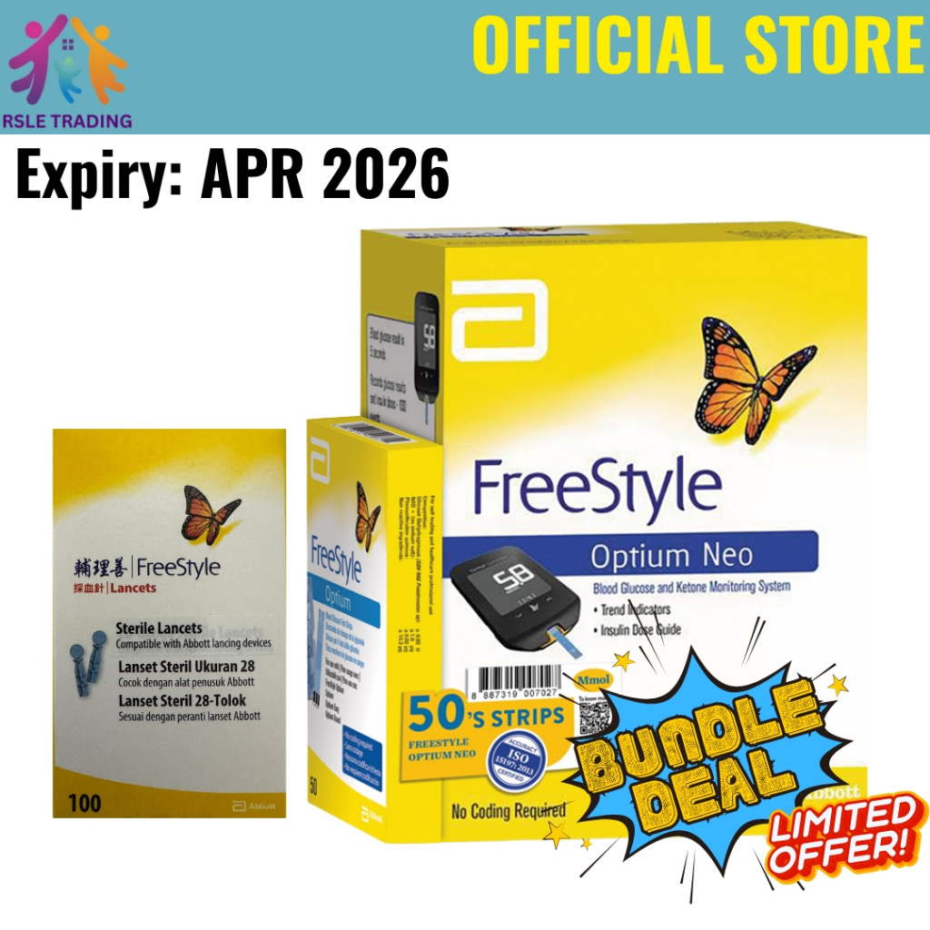 Abbott FreeStyle Optium Neo Meter Set + 50 Test Strips Accurate Blood ...