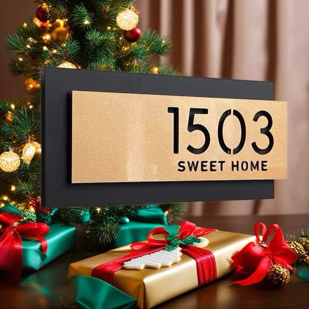Black gold acrylic unit number signage House CustomisedNumbers Plaques ...