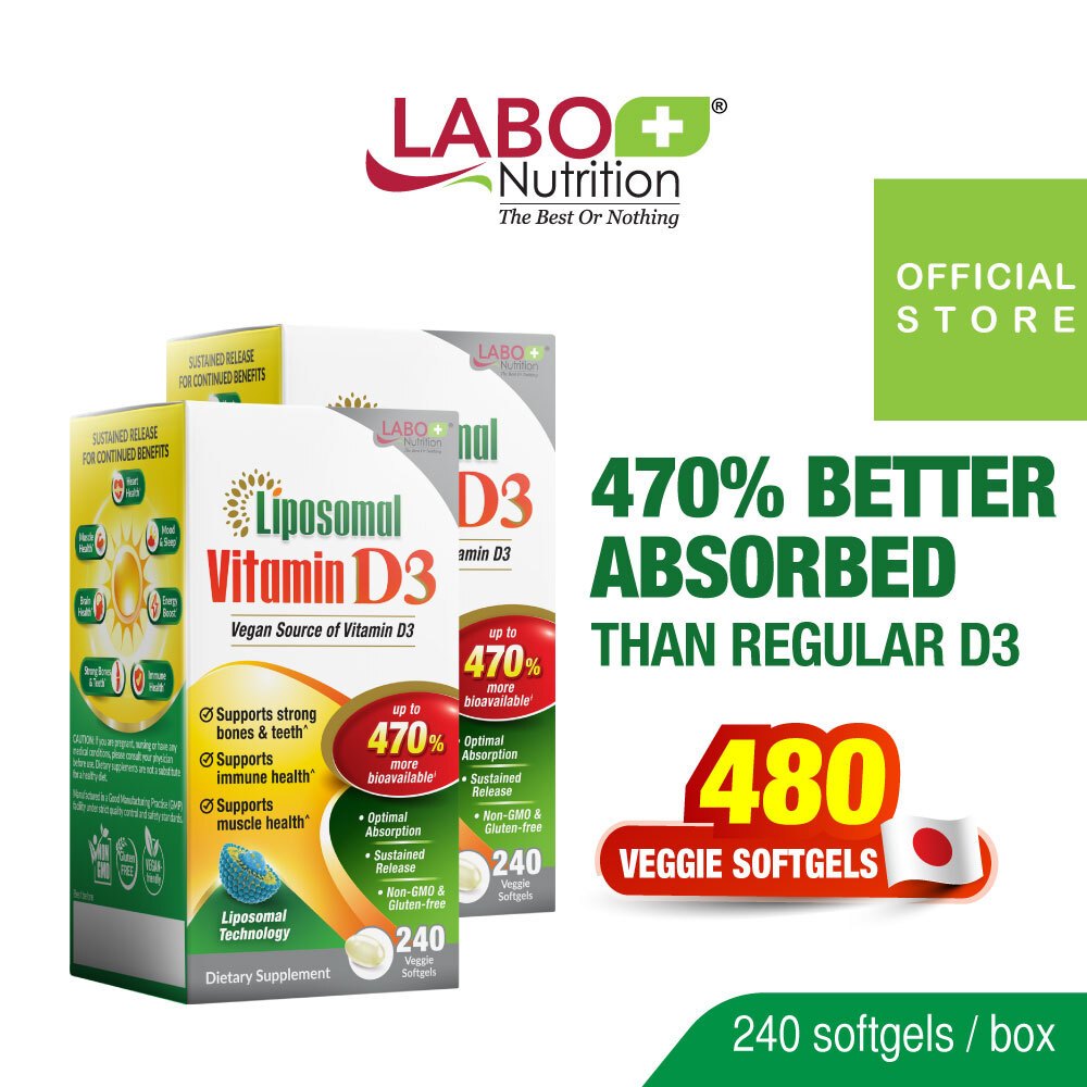 [2 Boxes] LABO Nutrition Vegan Vitamin D3 1000 IU for Strong Bones ...
