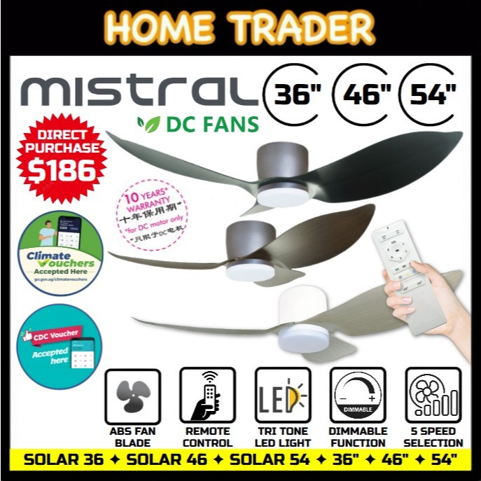 MISTRAL DC HUGGER CEILING FAN 24W TRI-TONE LED LIGHT SOLAR | Shopee ...