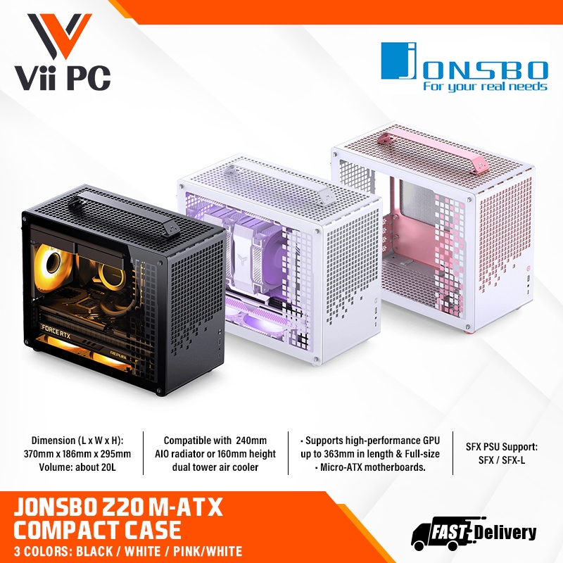 JONSBO Z20 ITX / MATX CASE BLACK / WHITE / PINK WHITE SUPPORT SFX / SFX ...