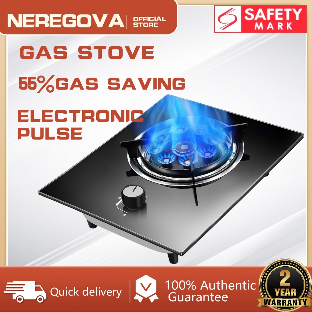 🔥2 Years Warranty🔥Tempered Glass Single Burner Gas Stove Nine-cavity ...