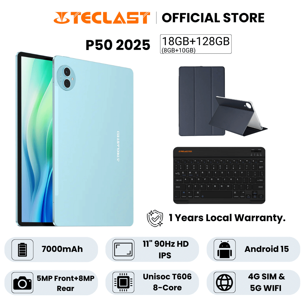 Teclast P50 2025 Tablet 4G LTE| 18GB(8+10)+128GB| 11inch HD IPS| 8-Core ...
