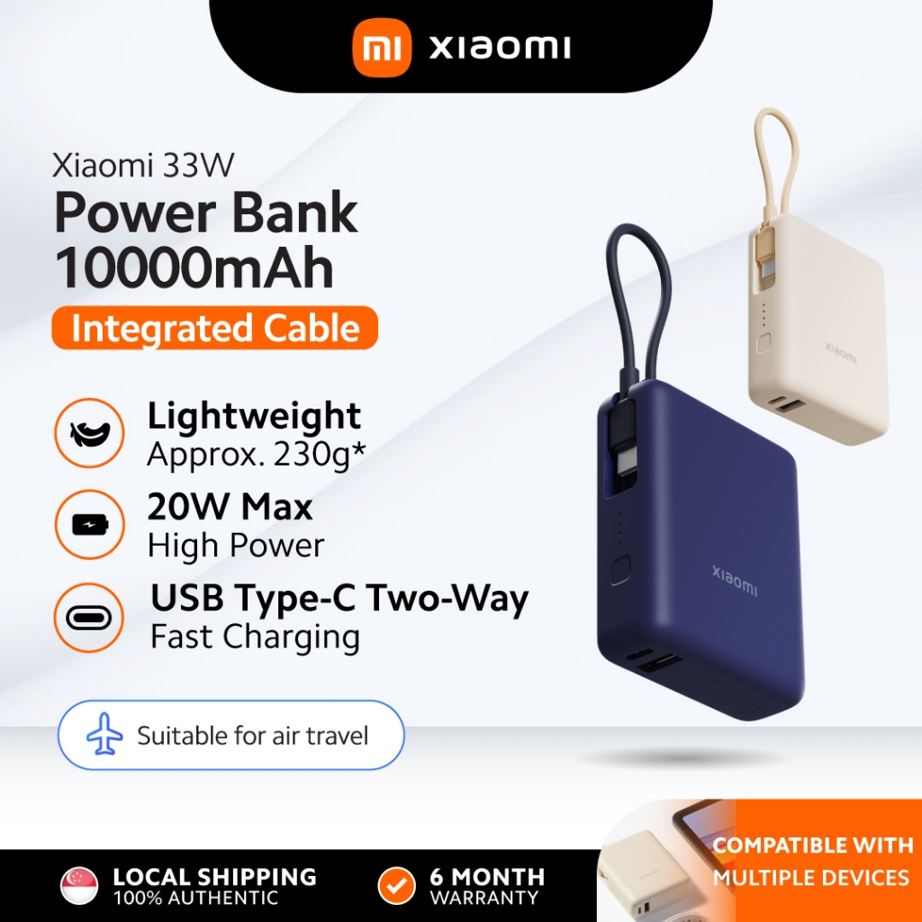 Xiaomi 33W Power Bank 10000mAh | Built-in USB-C Cable | 3-Device Fast ...
