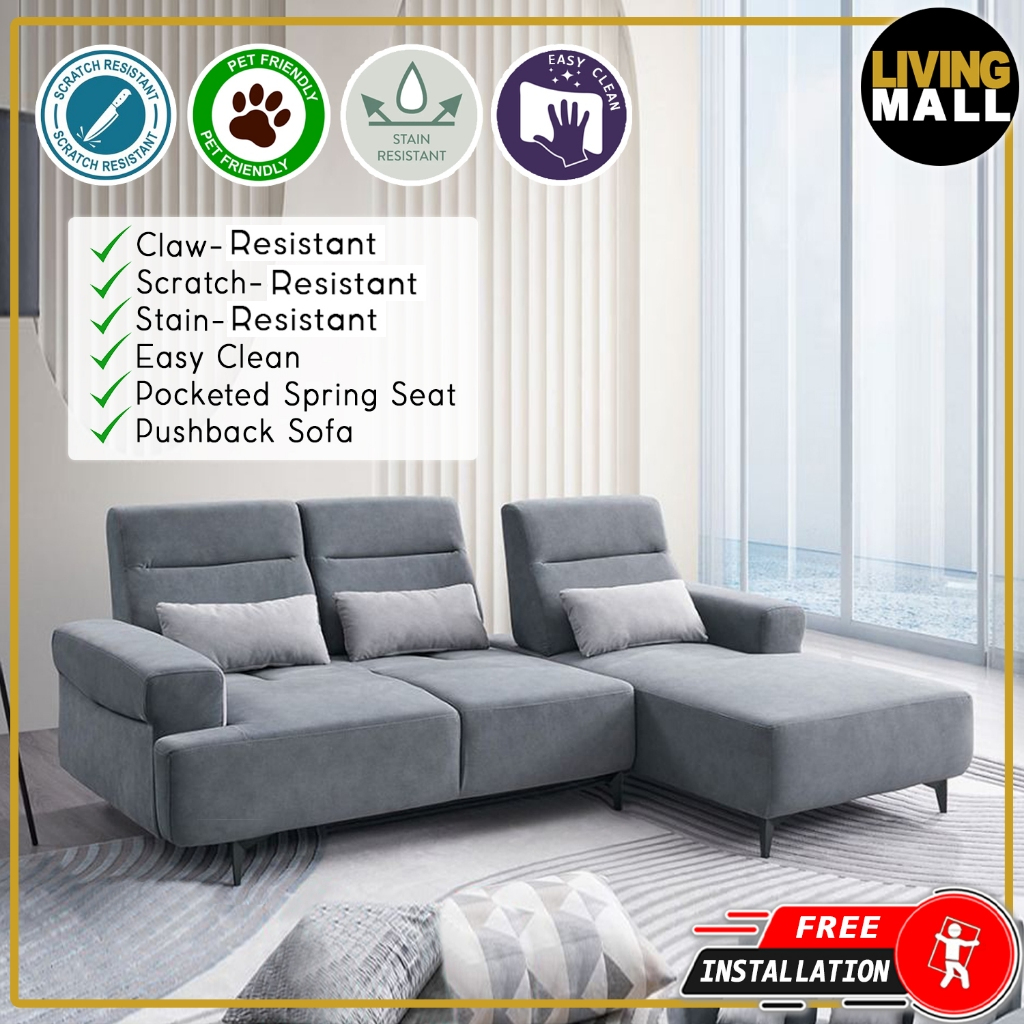 Living Mall Puffie Pet-Friendly L-shaped Pushback Sofa Pocketed Spring ...