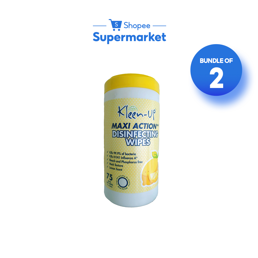 [Bundle of 2] Kleen-Up Maxi Action Disinfecting Wipes 75S (Lemon Scent ...