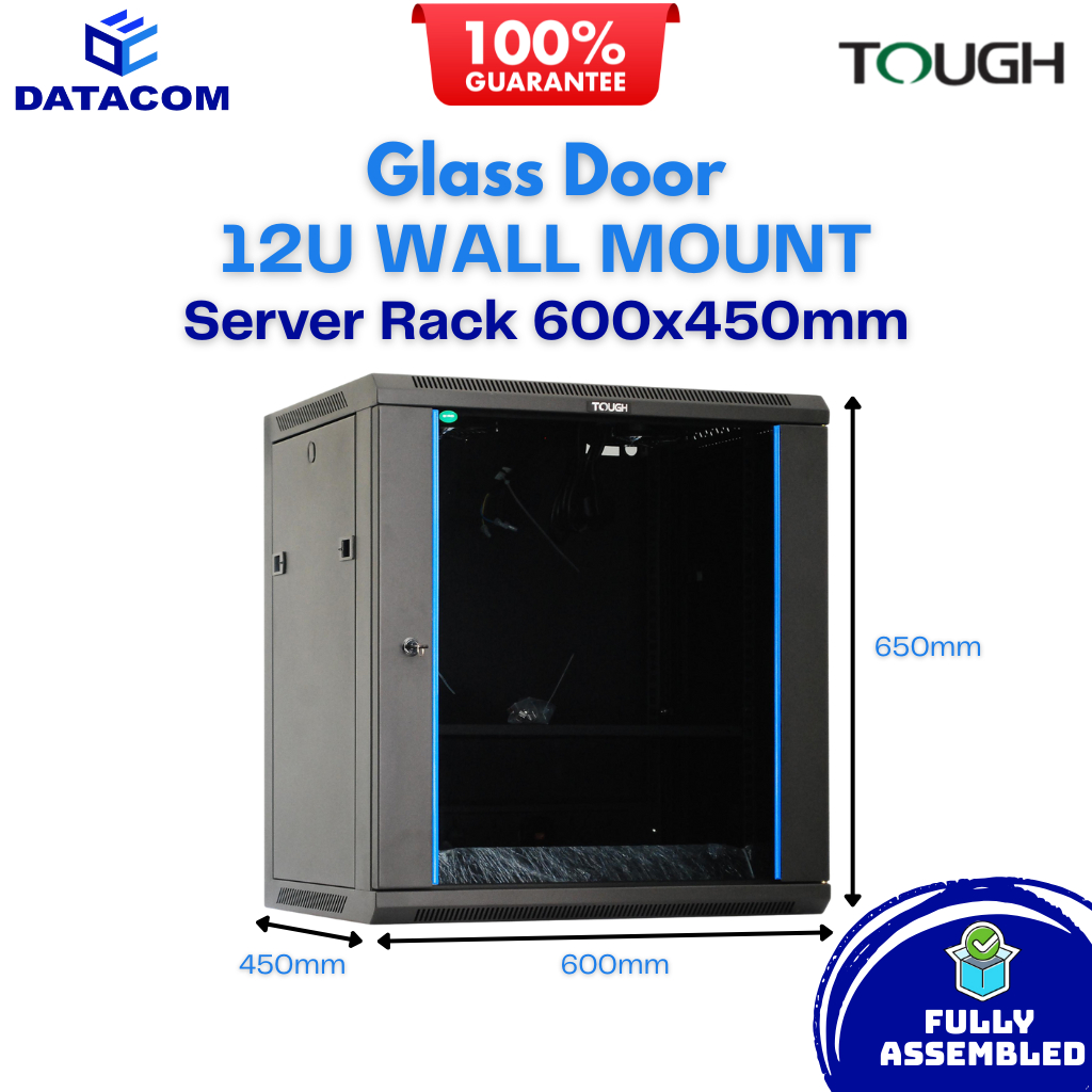 TOUGH 12U Wall Mount Server Rack Cabinet 19" (600W x 450D / 600D x 650H ...