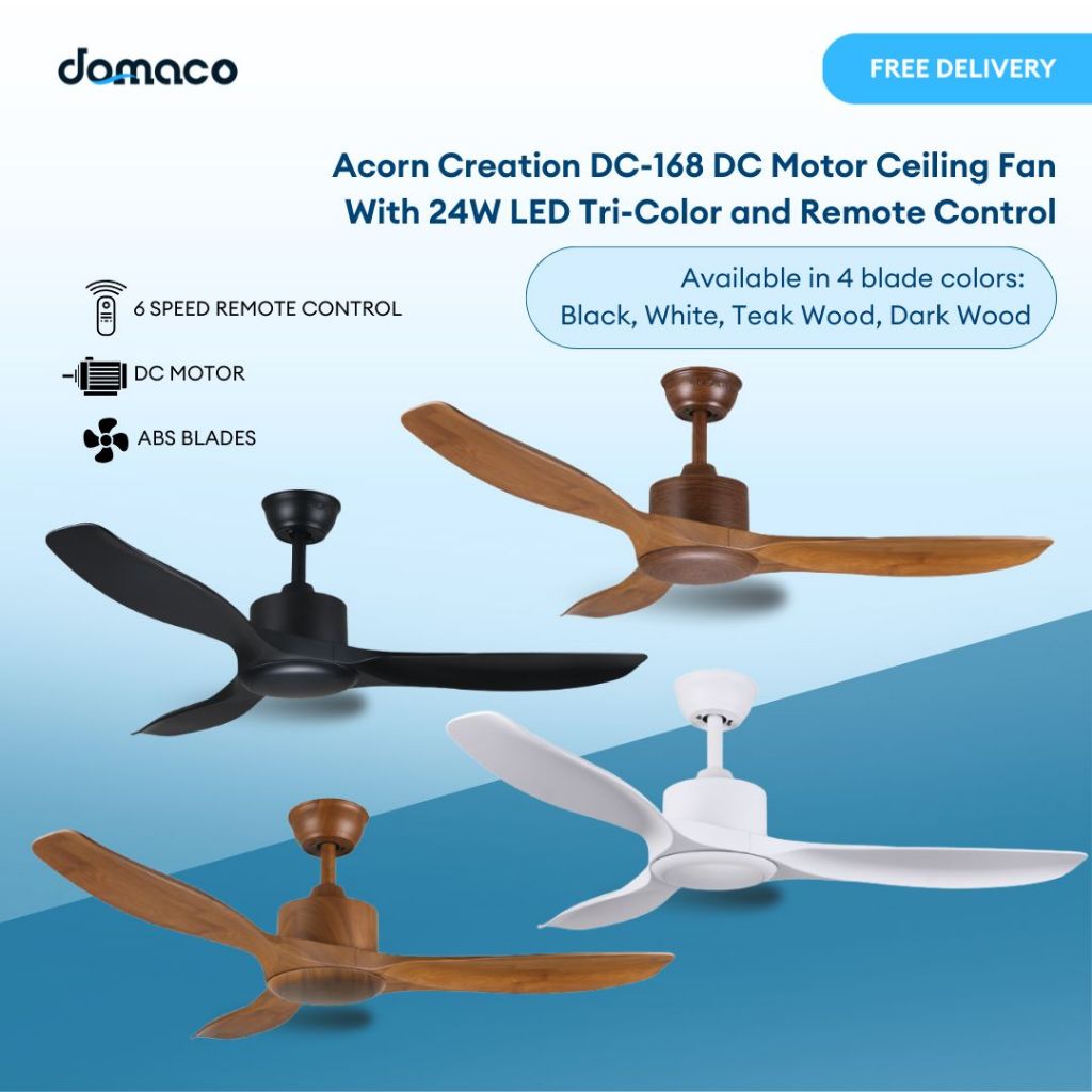 Acorn Creation DC-168 DC Motor Ceiling Fan With 24W LED Tri-Color and ...